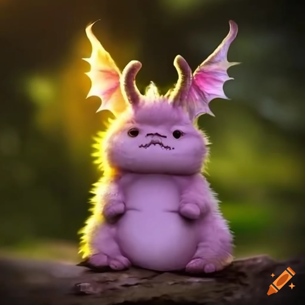 Chubby fluffy dragon in a sunlit forest, symbol of 2024 year on Craiyon