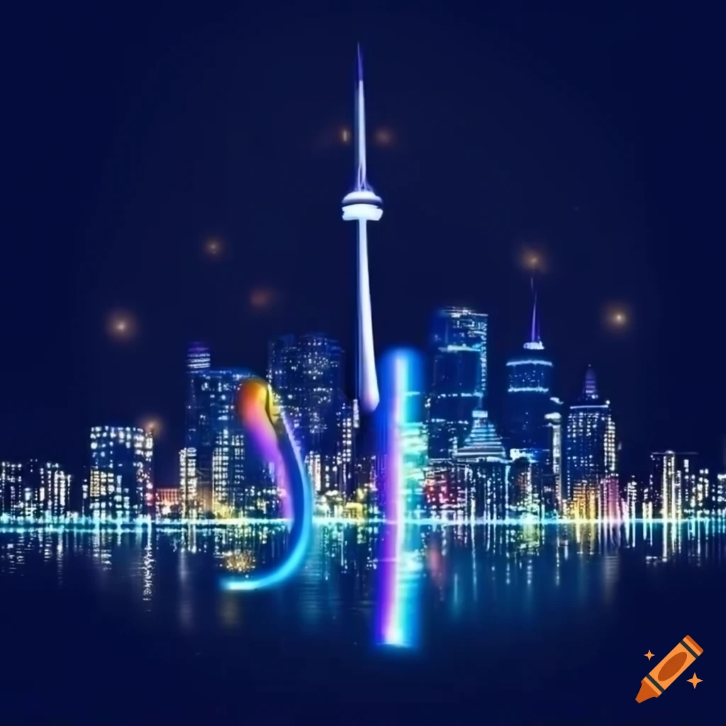 Happy New Year written in cursive with Toronto city skyline and festive ...