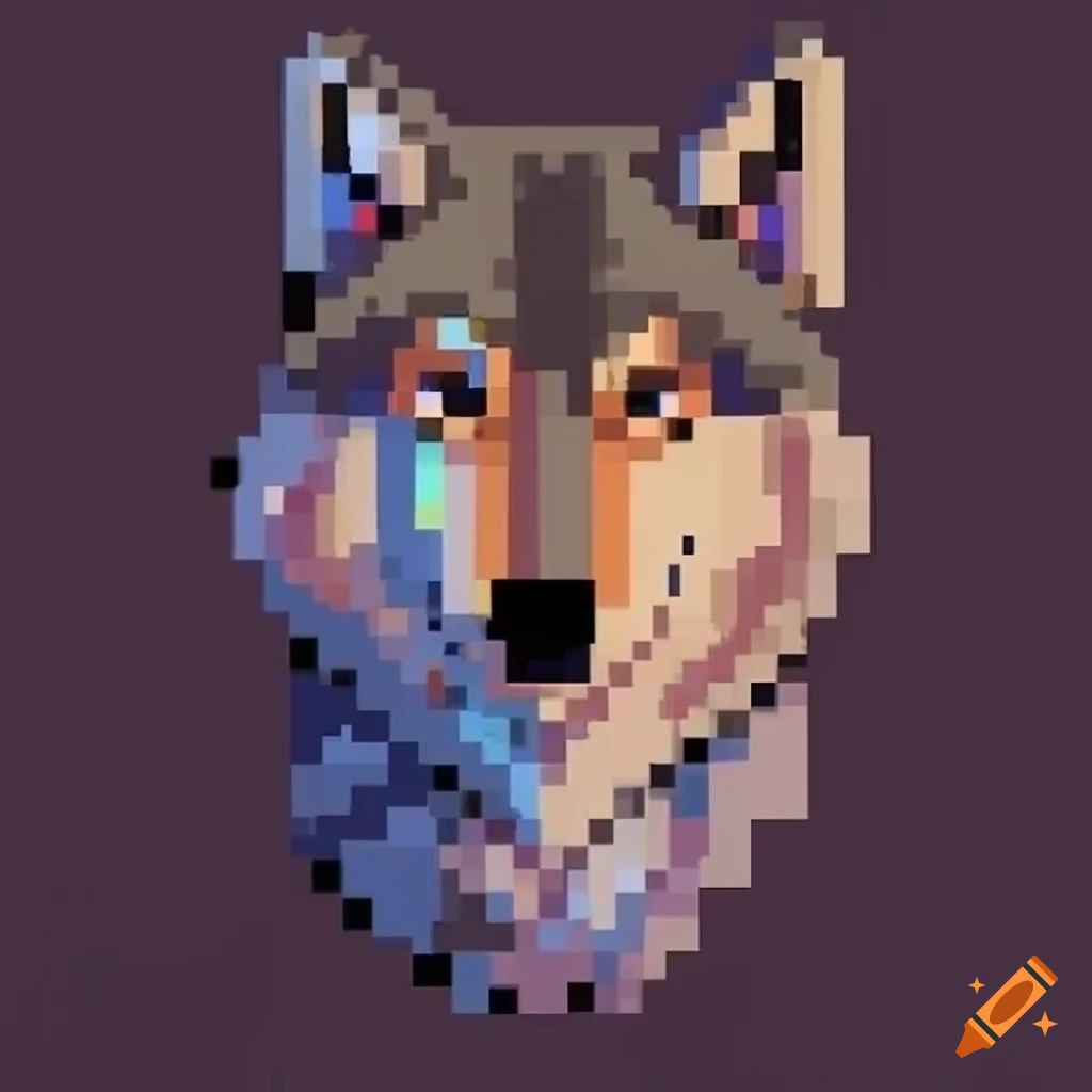 Pixel art of a wolf on Craiyon