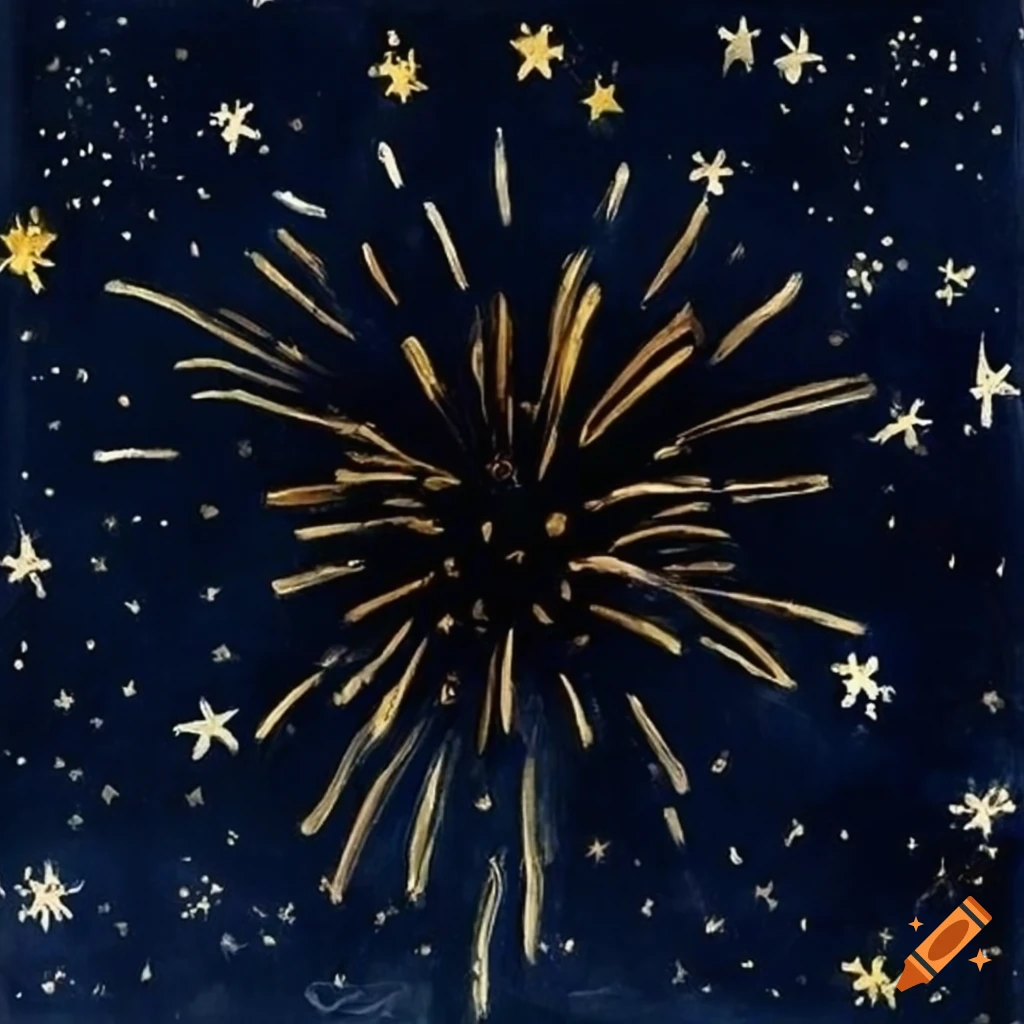 Winter fireworks lighting up the night sky with stars and snowflakes ...