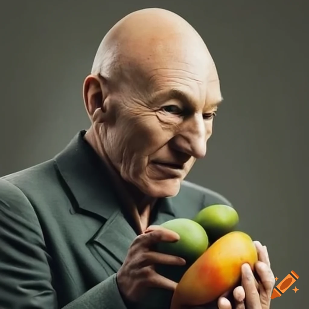Patrick stewart and a panda sharing a mango on Craiyon
