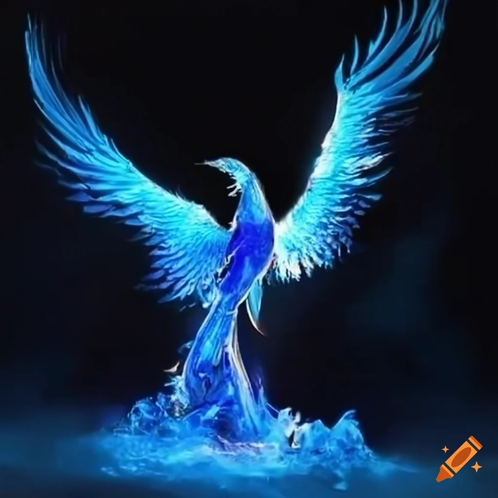 Stunning 8k blue fire phoenix rising from ashes on Craiyon