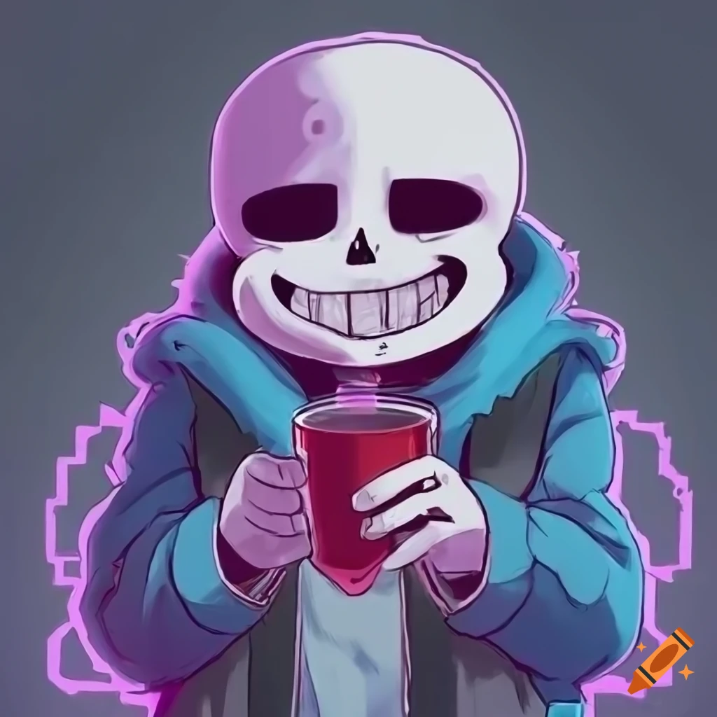 Sans from undertale with a cup of purple juice and gangster attire on ...