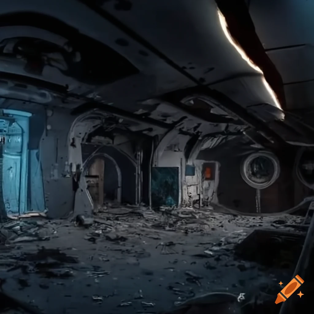 Interior of an abandoned spaceship on Craiyon