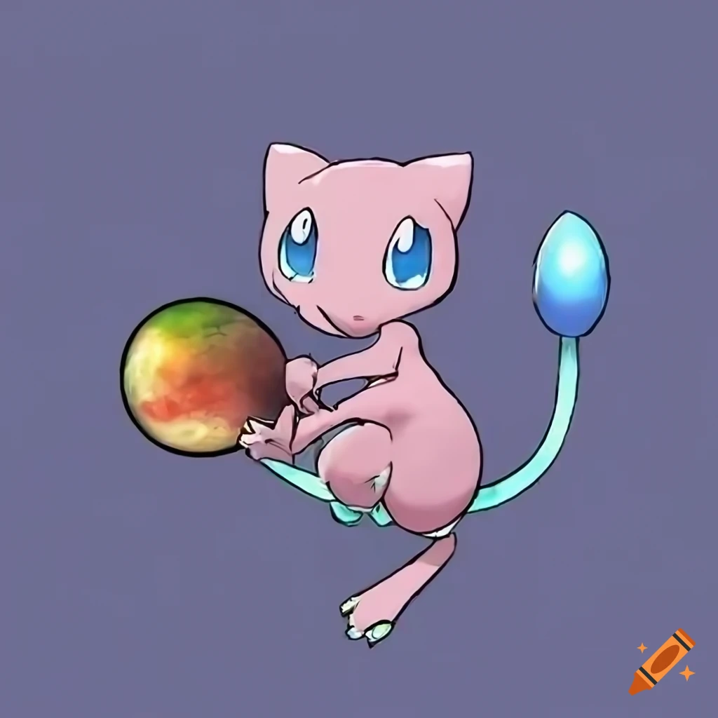 Mew pokemon in space holding a tiny planet on Craiyon