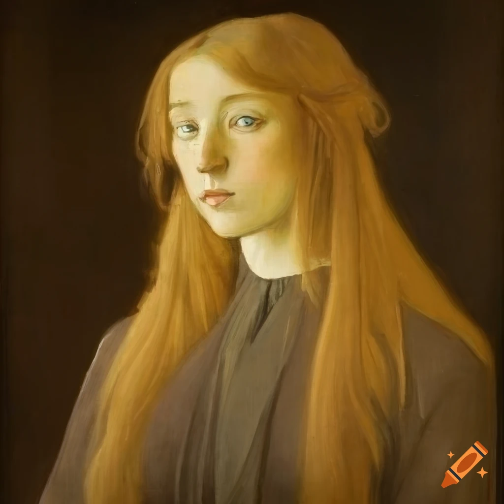 Full body view of pouty pre-Raphaelite young ladies with long hair in ...