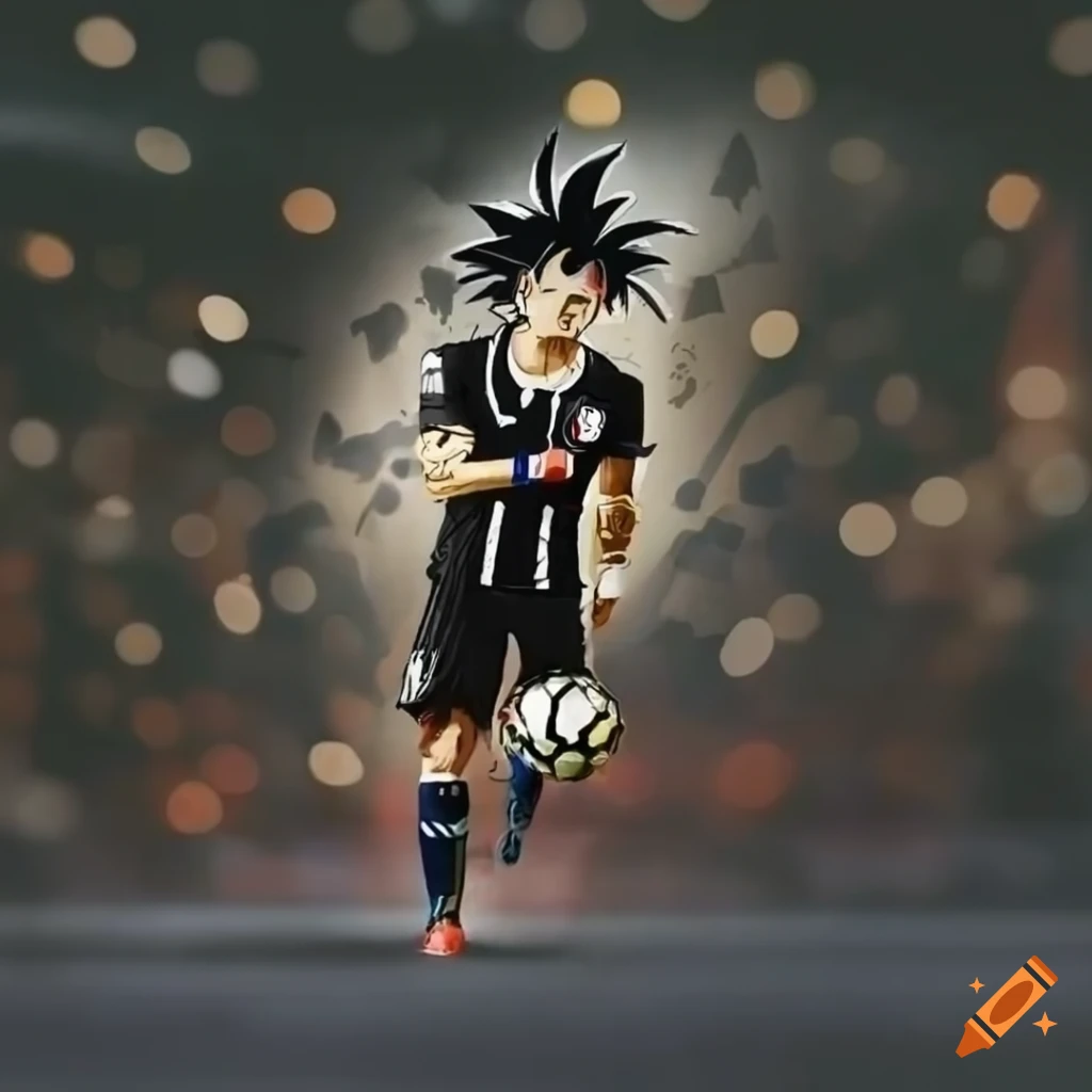 Dynamic illustration of goku in besiktas football team kit on Craiyon