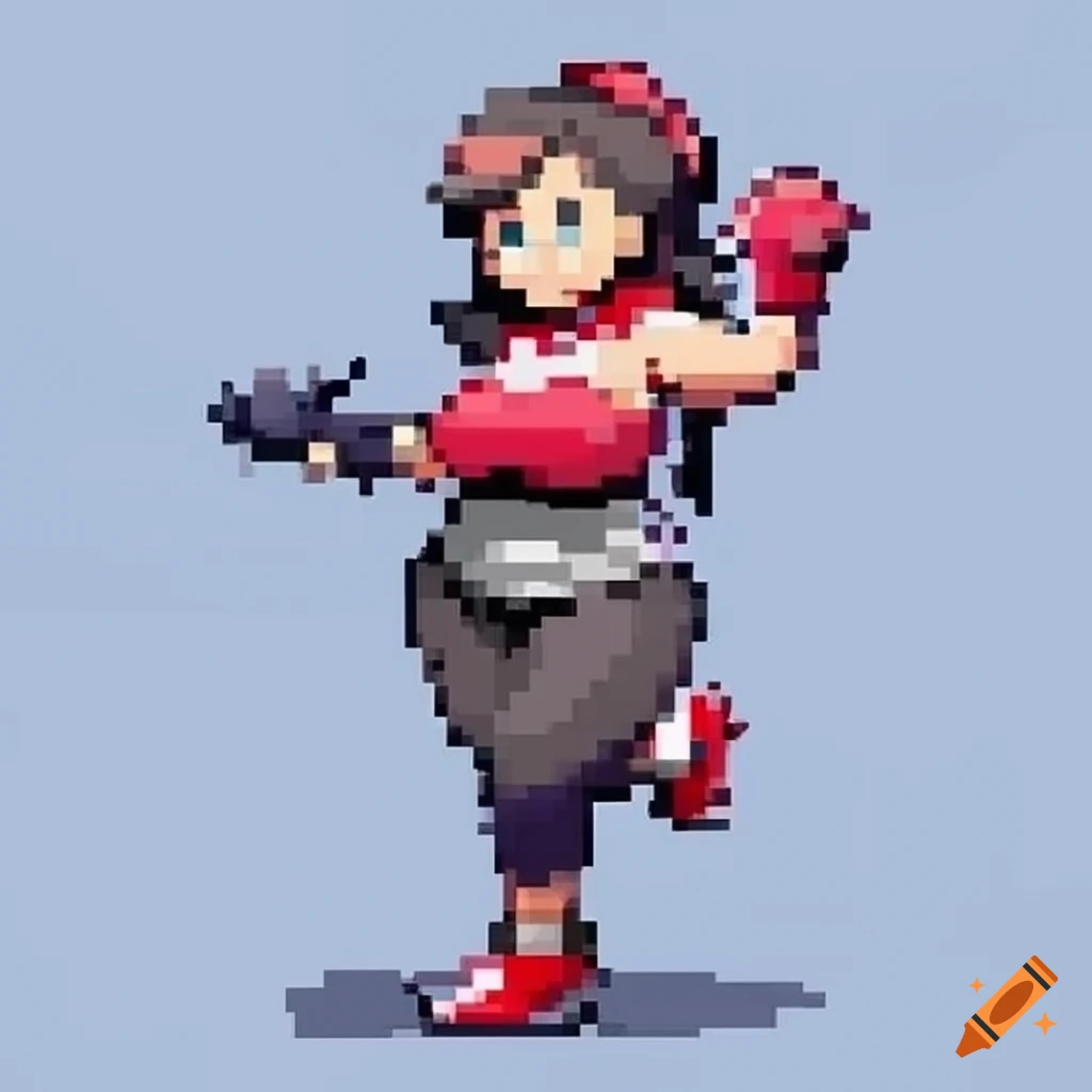 Chubby female pokemon trainer in full body pixel art anime style on Craiyon