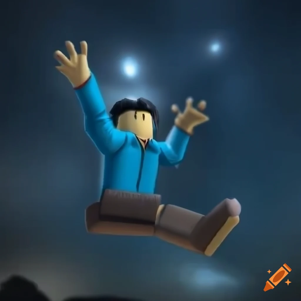 Roblox character falling at night with obby background in 4k hdr on Craiyon