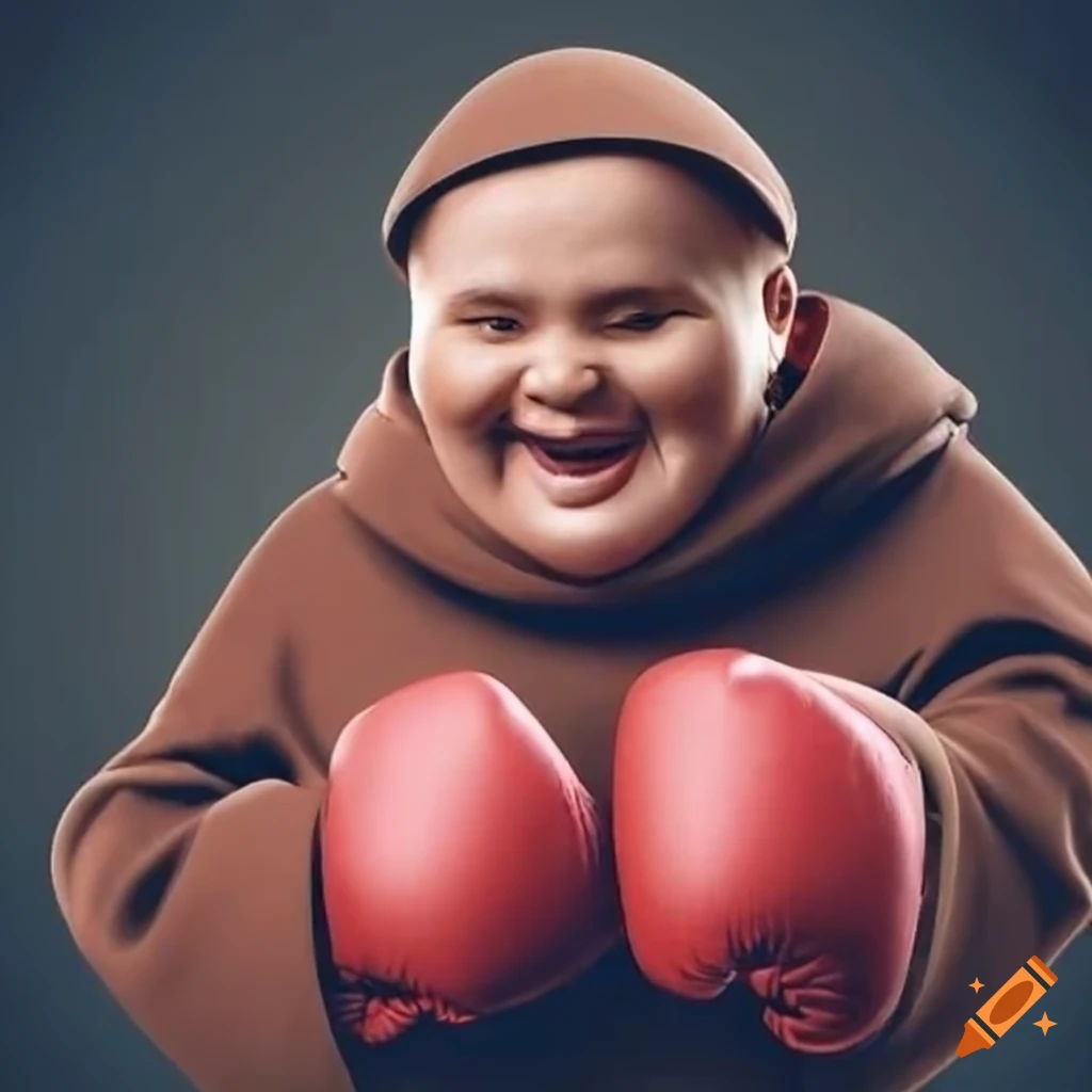 Cheerful friar with boxing gloves on Craiyon