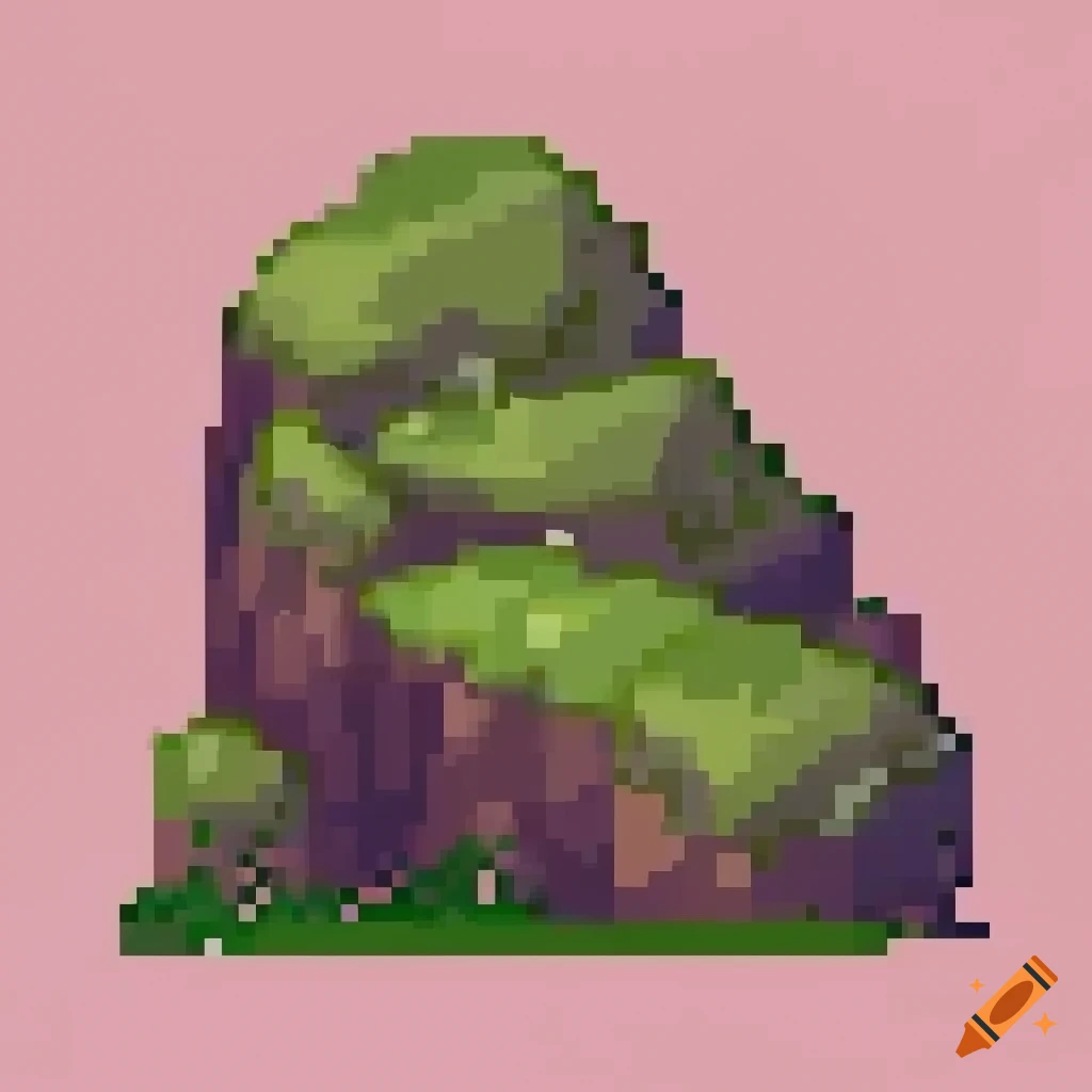 Detailed side view of moss-covered boulder in pixel art on Craiyon