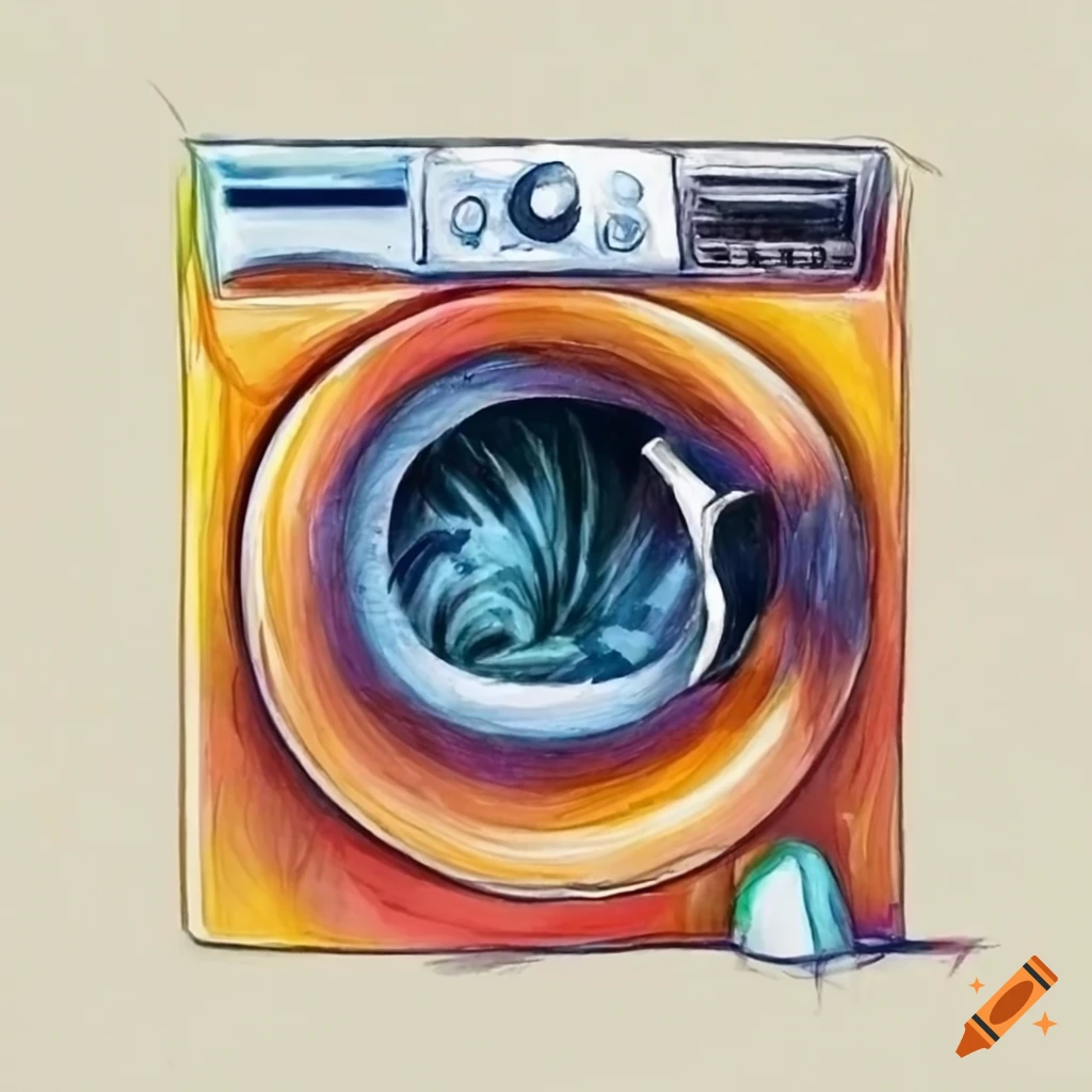 Artistic color pencil drawing of a washing machine on Craiyon