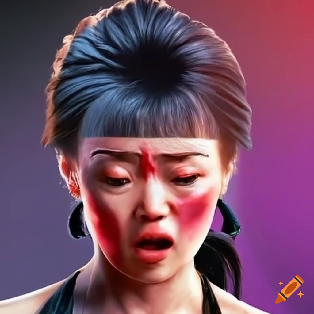 80s kungfu female fighter with dizzy and stunned expression on Craiyon