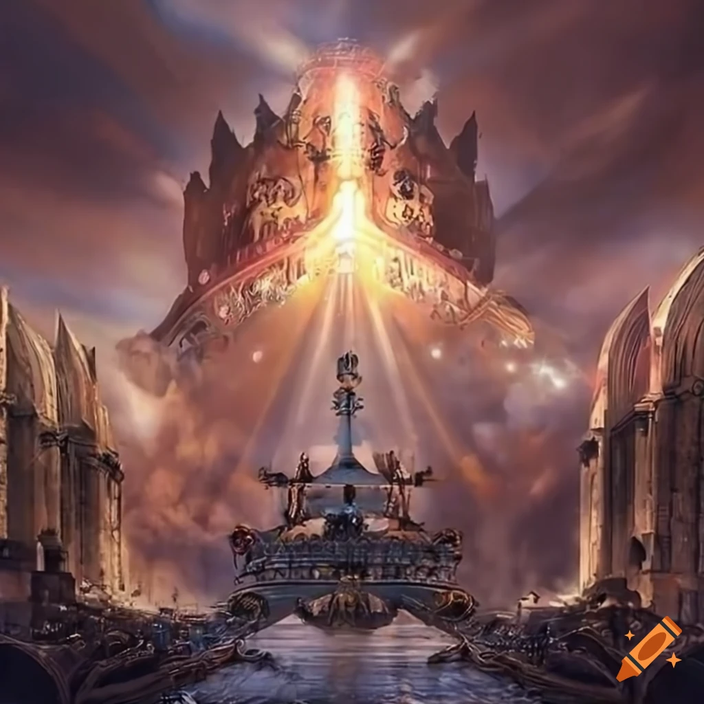 New jerusalem descending from heaven with steampunk and futuristic ...