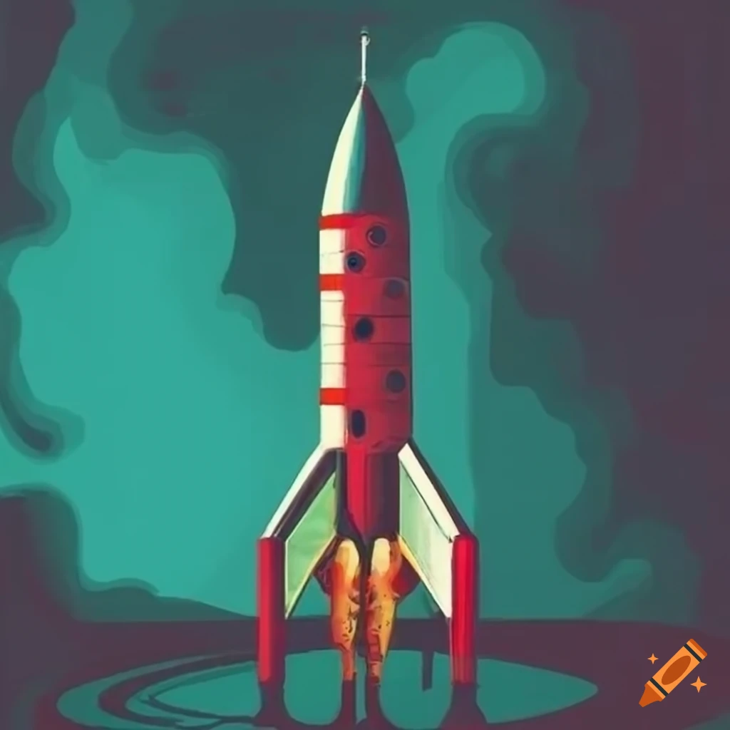 Vintage rocket and slithering snake in sci-fi retro art on Craiyon