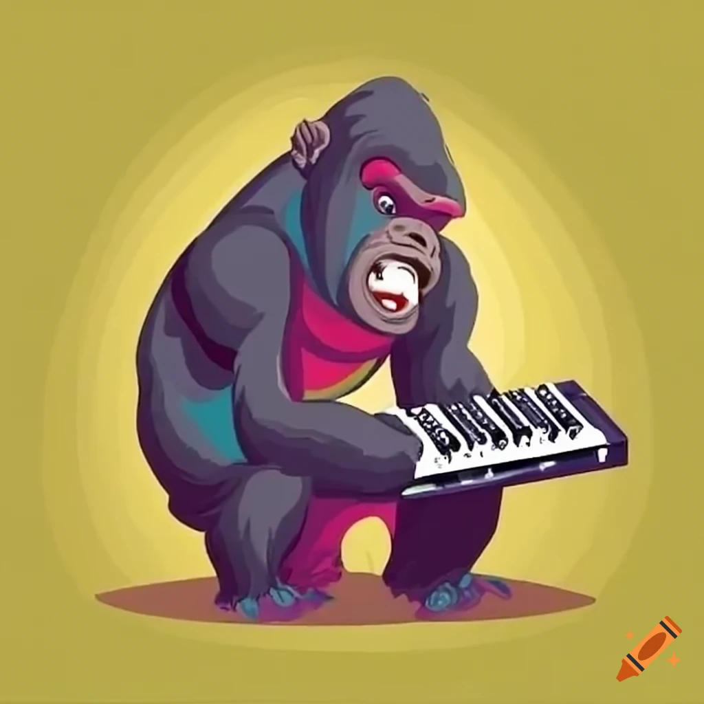 Gorilla playing a keyboard on Craiyon