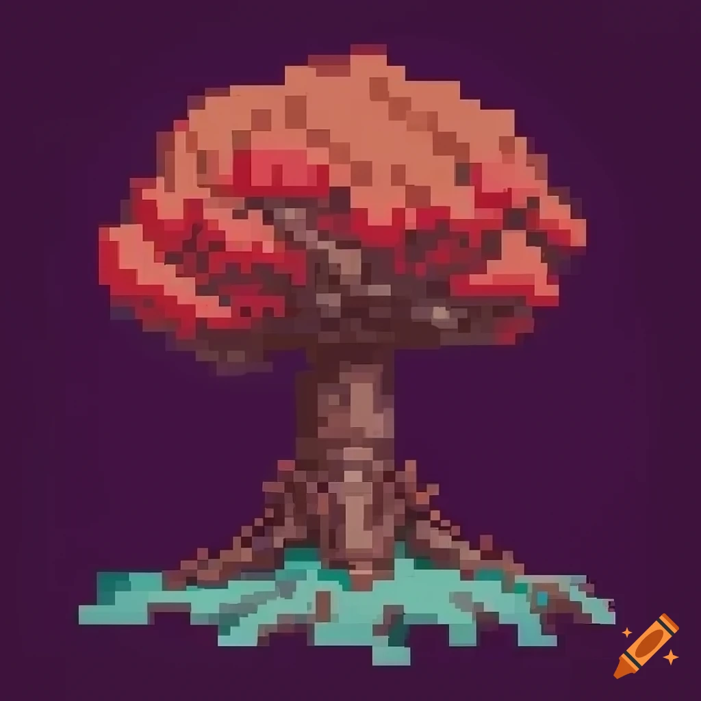 Detailed pixel art of a blood oak tree on Craiyon