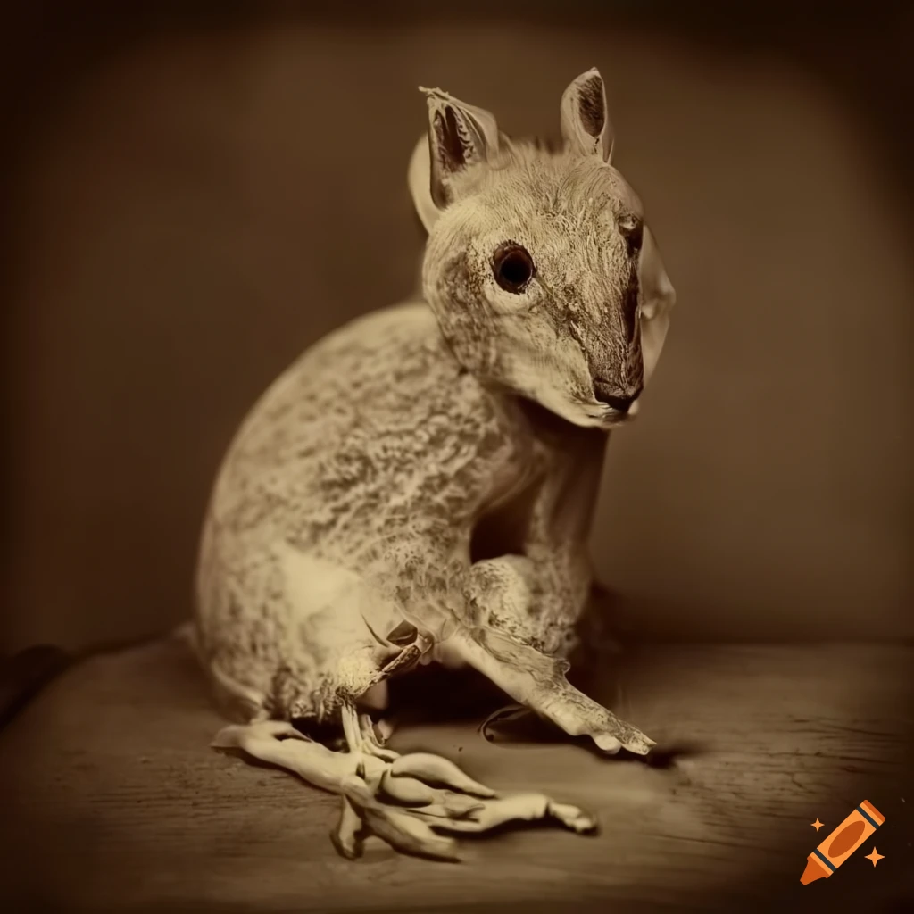 Garden with mutated animals and plants in antique gelatin-bromur ...