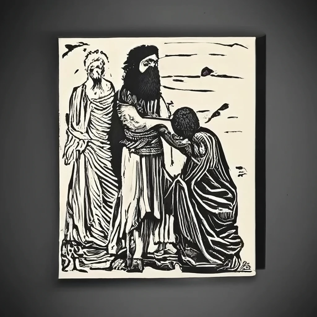 Striking linocut depicts the biblical story about the covenant between ...