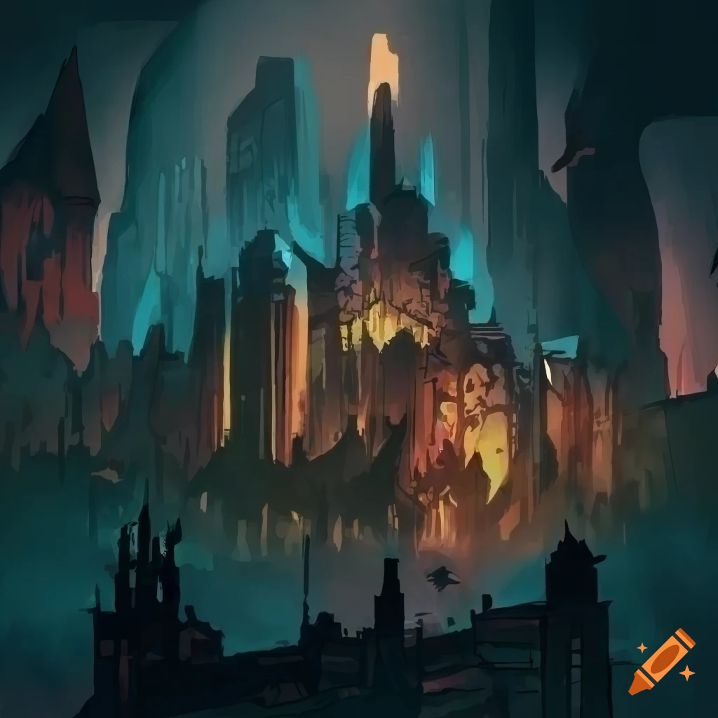 Eldritch city illustration on Craiyon