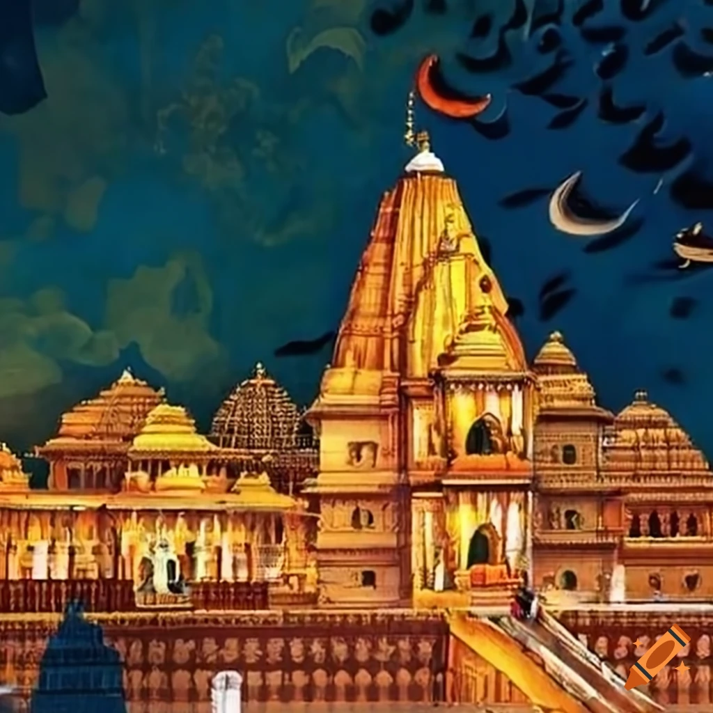 Detailed painting of ram mandir in ayodhya on Craiyon