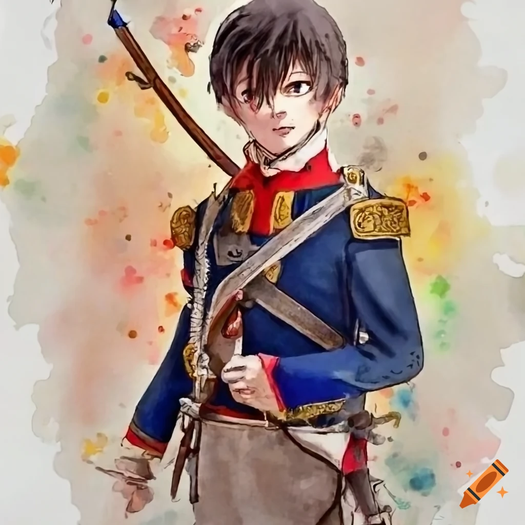 Anime character in french uniform with a musket on Craiyon