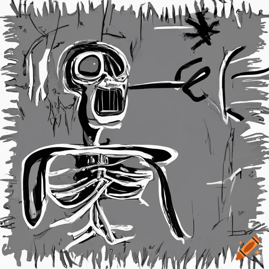 Loosely drawn black and white pencil sketch of a stickman with a ...