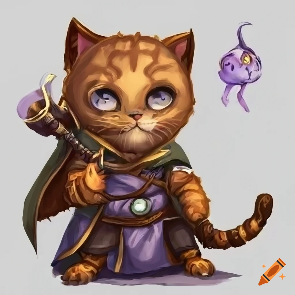 Cute hermit catfolk cleric fantasy character against a white background ...