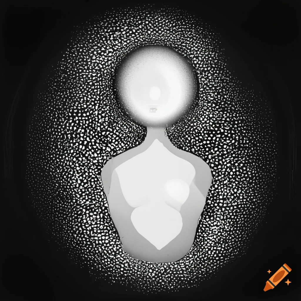 Abstract human shape in black and white in front of a mirror on Craiyon