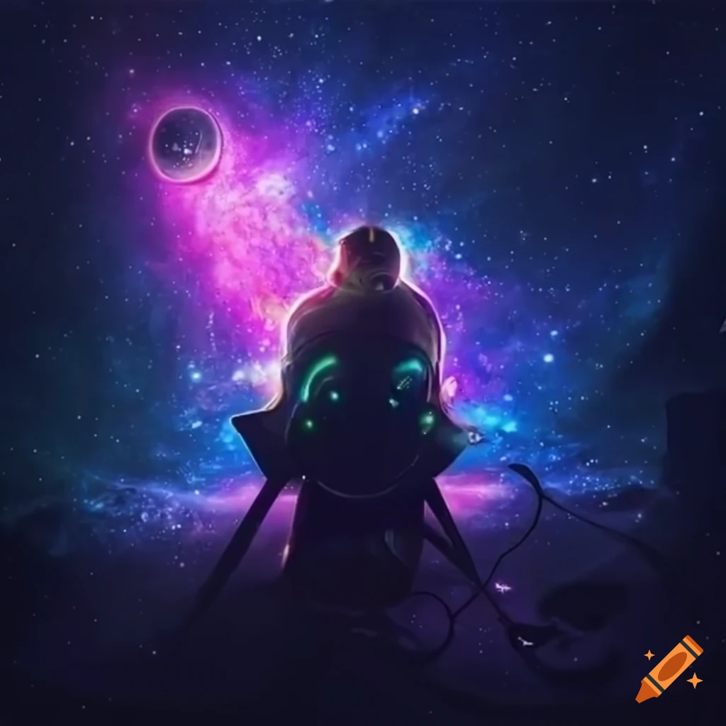 Gamer playing a space-themed game on Craiyon