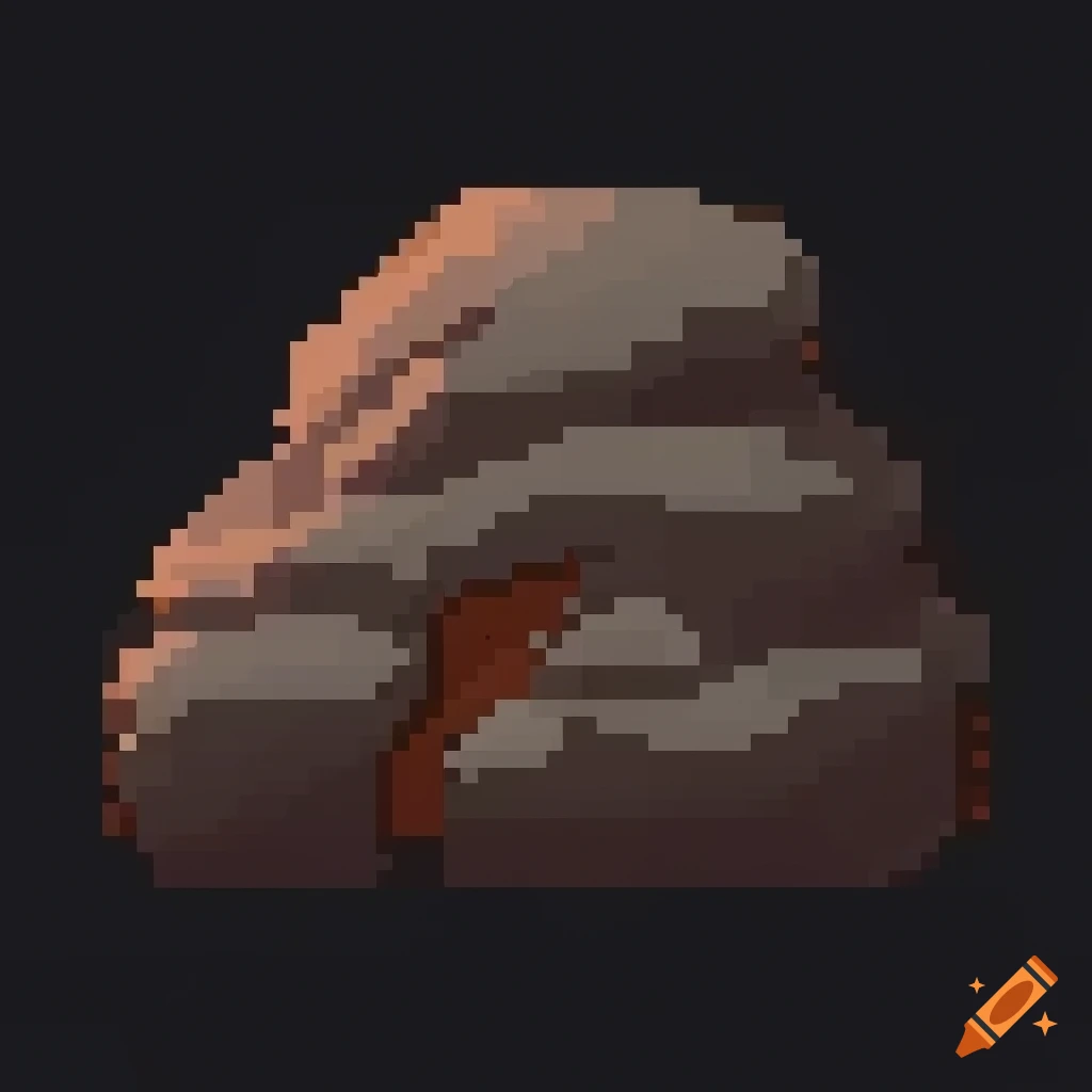 Detailed side view pixel art of a boulder on Craiyon