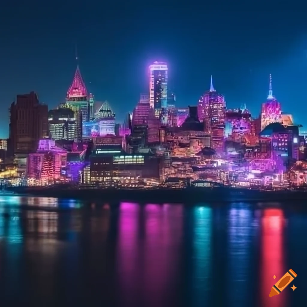 Quebec city skyline with a cyberpunk vibe on Craiyon