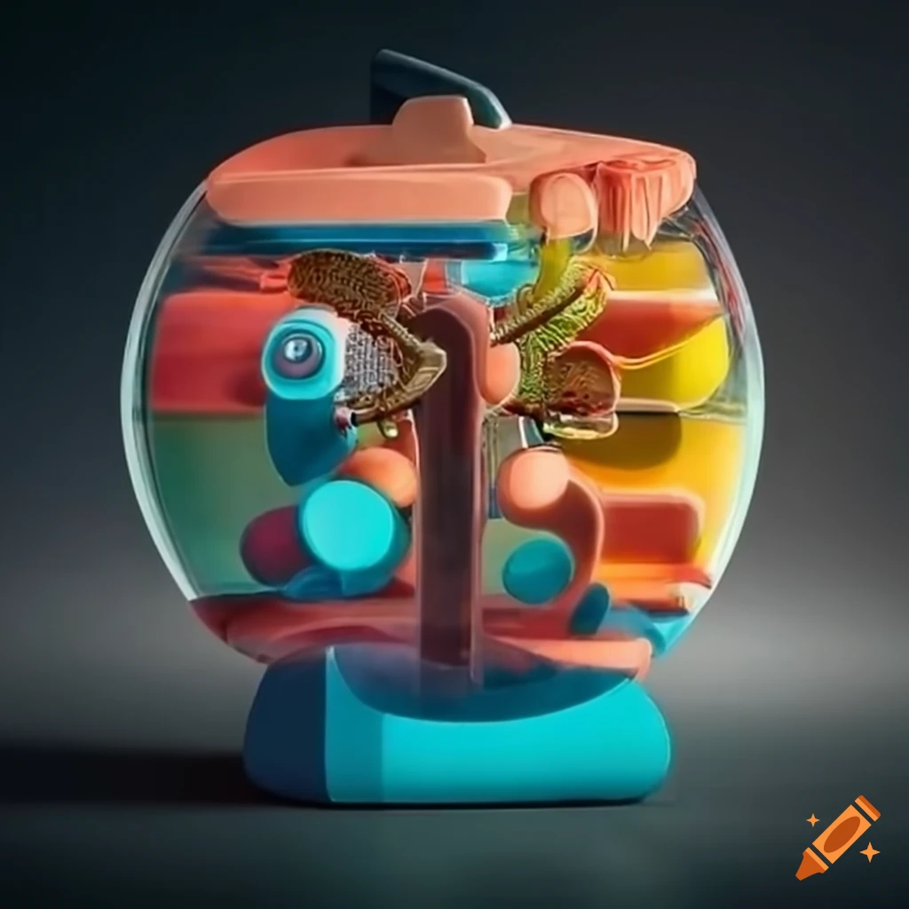 Surrealist puzzle machine system with glass, copper, plastic on Craiyon