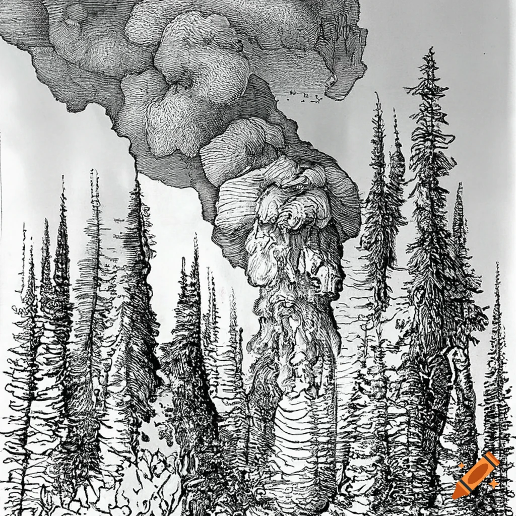 Smoke forest, drawing by Durer on Craiyon