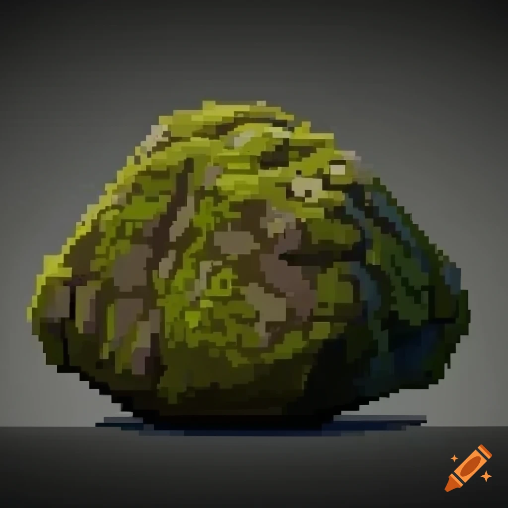 Detailed side view of moss-covered boulder in pixel art on Craiyon