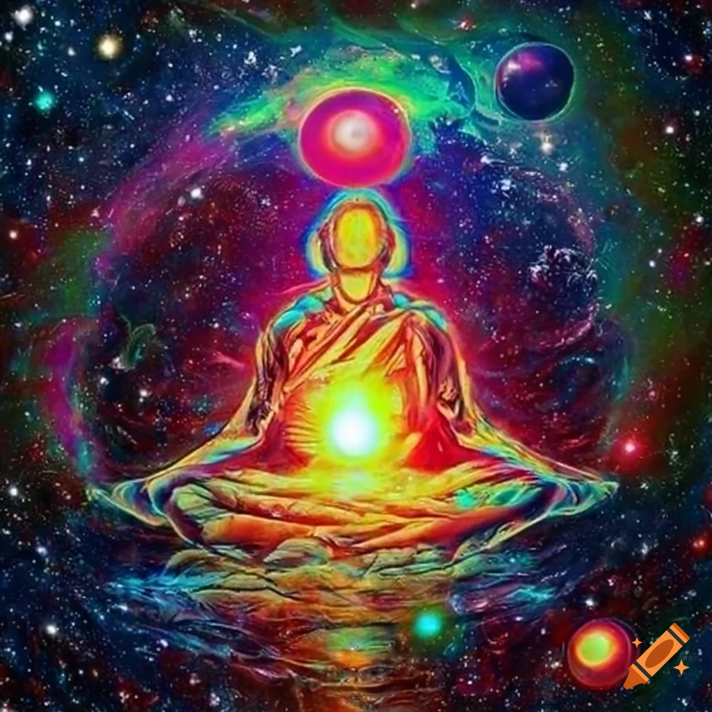 Trippy dalai lama meditating in outer space on Craiyon