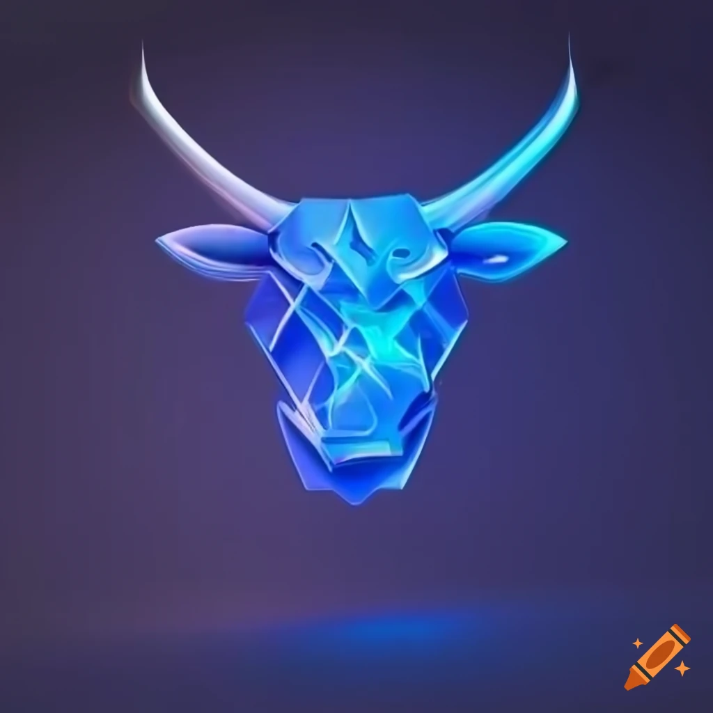 Minimalist glowing blue neon light 2D bull logo in polygonal style on ...
