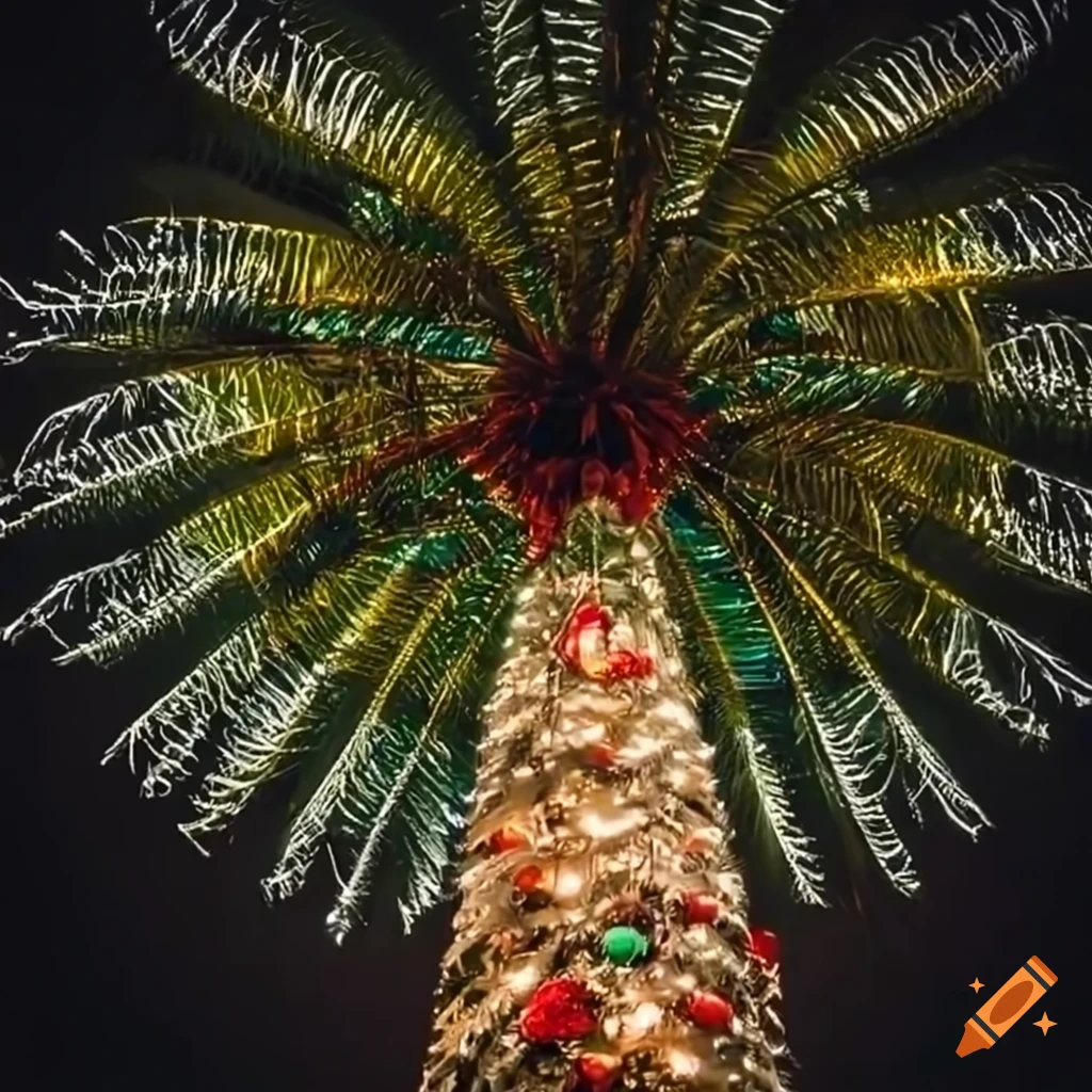 Palm tree decorated like a christmas tree on Craiyon