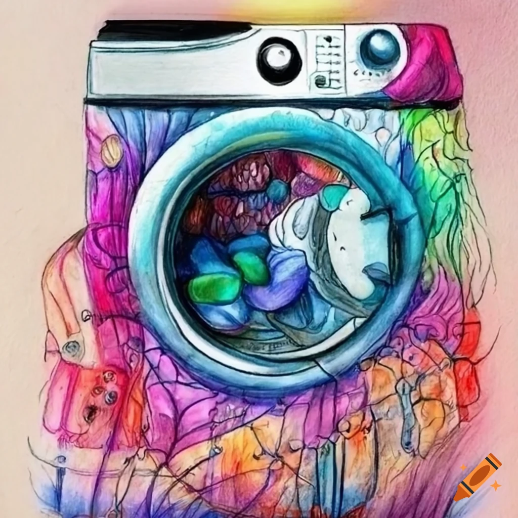 Artistic color pencil drawing of a washing machine on Craiyon