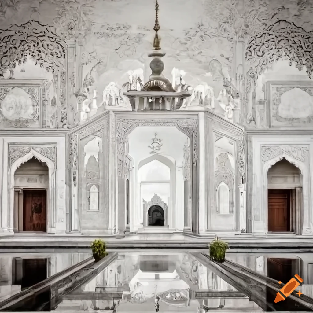 Frontal elevation of a solid marble architectural style building on Craiyon