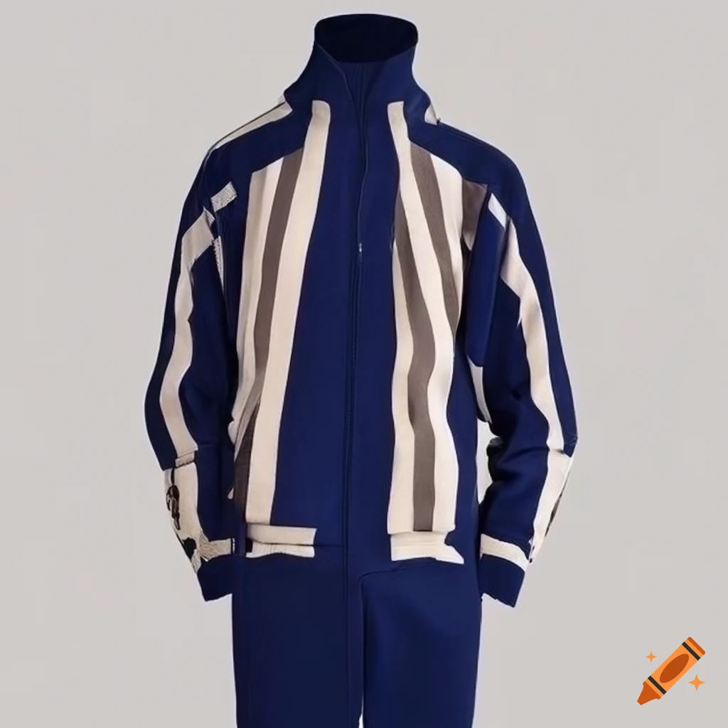 Trendy vintage tracksuit with navy and beige checkered pattern on Craiyon