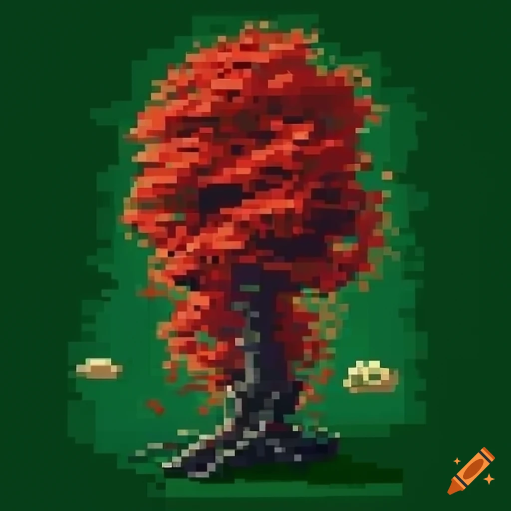 Detailed pixel art of a red fantasy shrub on Craiyon