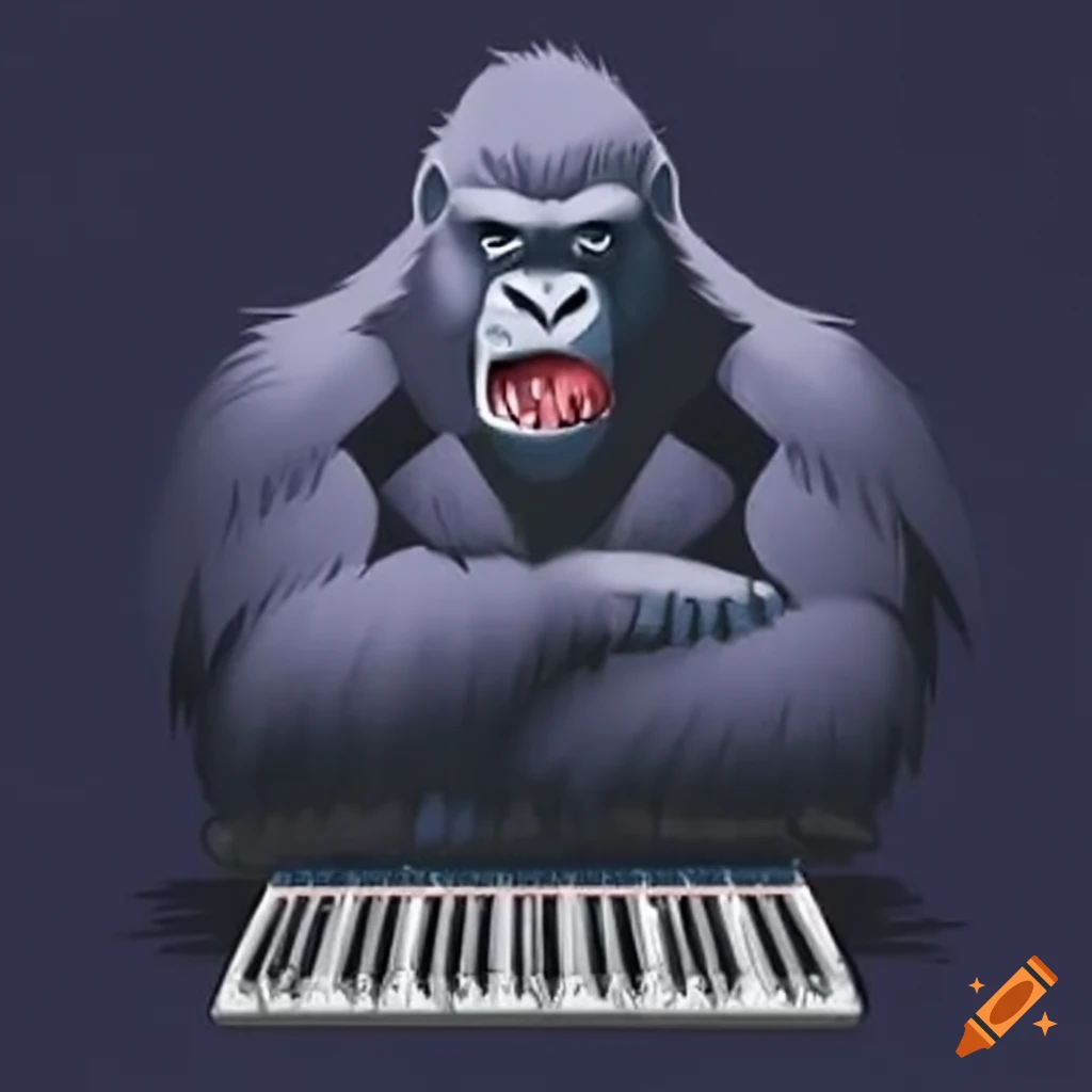 Gorilla playing a keyboard on Craiyon