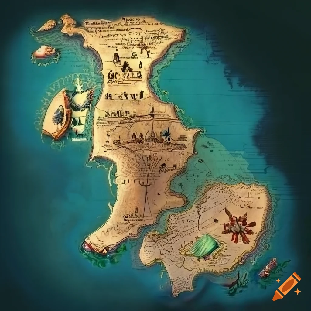 Realistic medieval style map with ten kingdoms on Craiyon