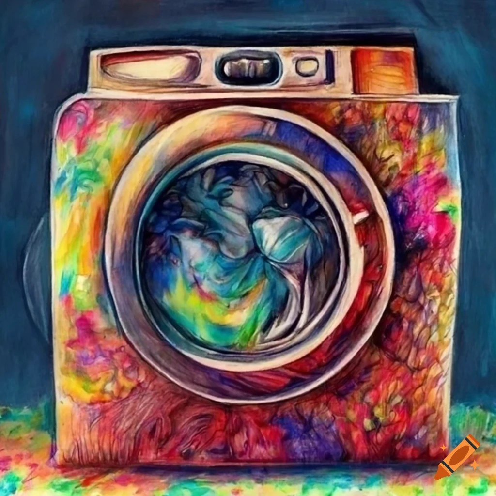 Artistic color pencil drawing of a washing machine on Craiyon