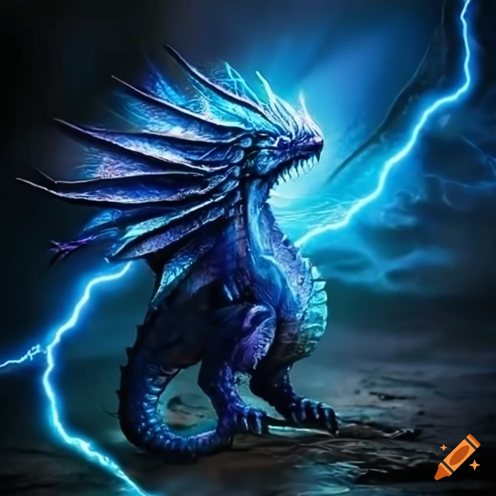 Small blue lightning dragon on Craiyon