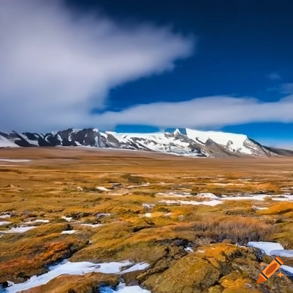 High alpine tundra with rocky plateau and patches of snow on rolling ...