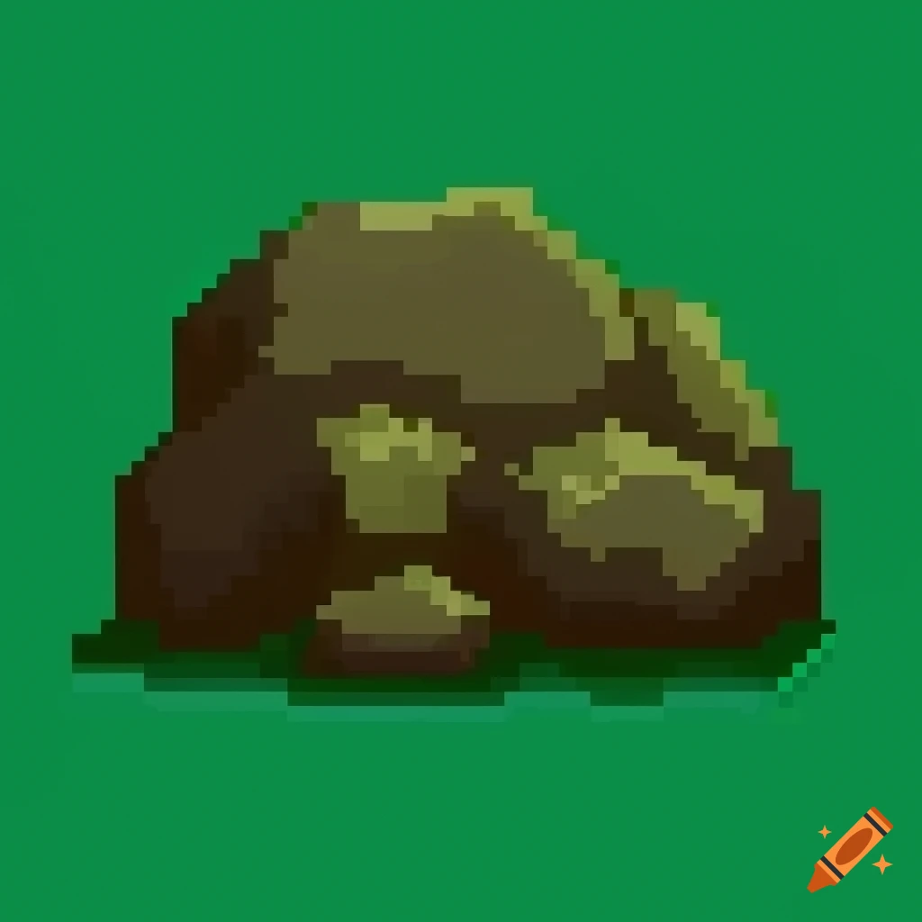Detailed side view of moss-covered boulder in pixel art on Craiyon