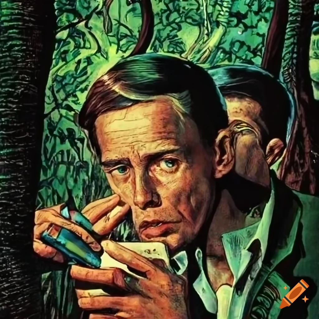 Artwork from Noir graphic novel, LSD Jungle by Norman Rockwell on Craiyon