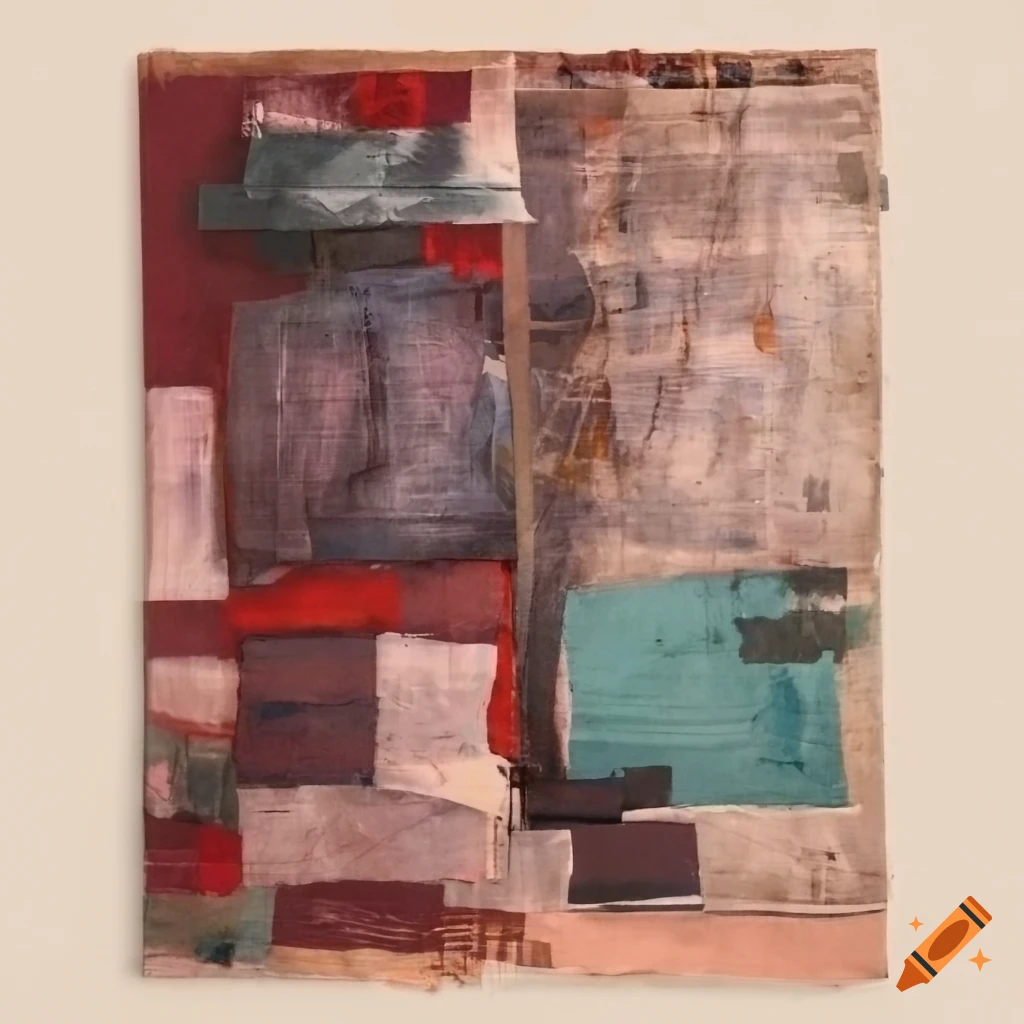 Abstract mixed-media collage with newspaper and oil paint in the style ...